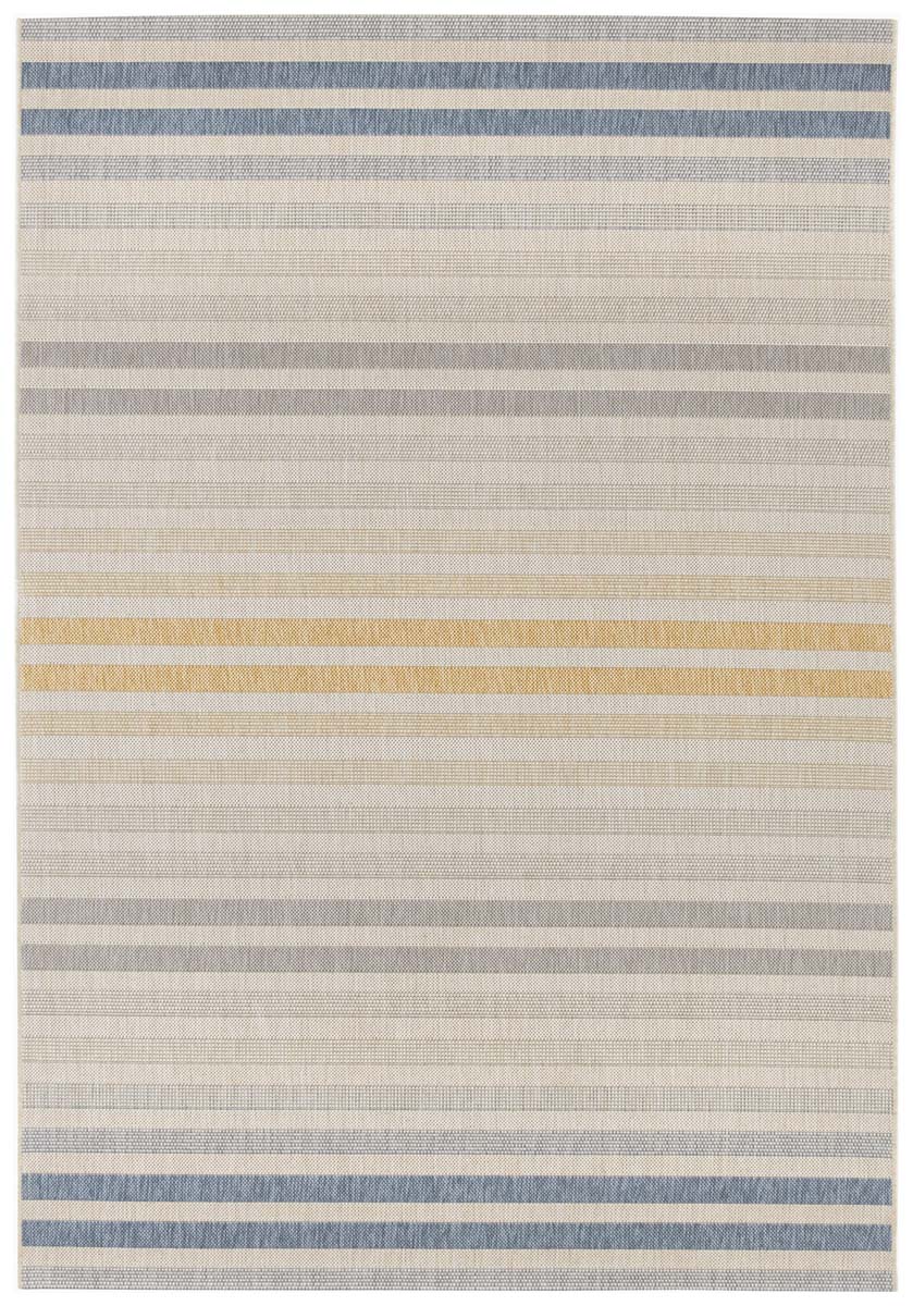 Binnen & buiten vloerkleed strepen Paros - blauw/goud | Tapeso