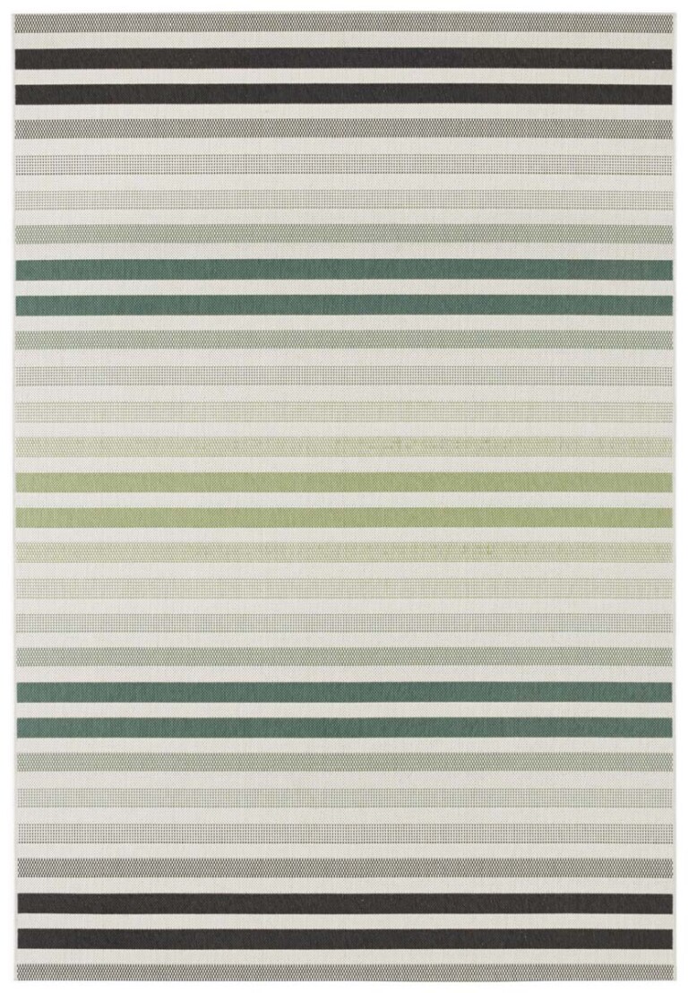 Binnen & buiten vloerkleed strepen Paros - groen/crème | Tapeso