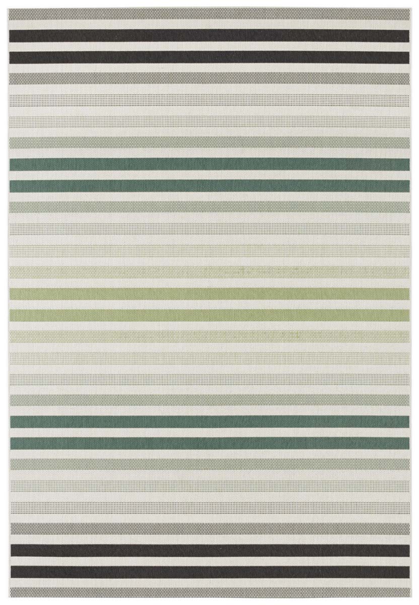 Binnen & buiten vloerkleed strepen Paros - groen/crème | Tapeso