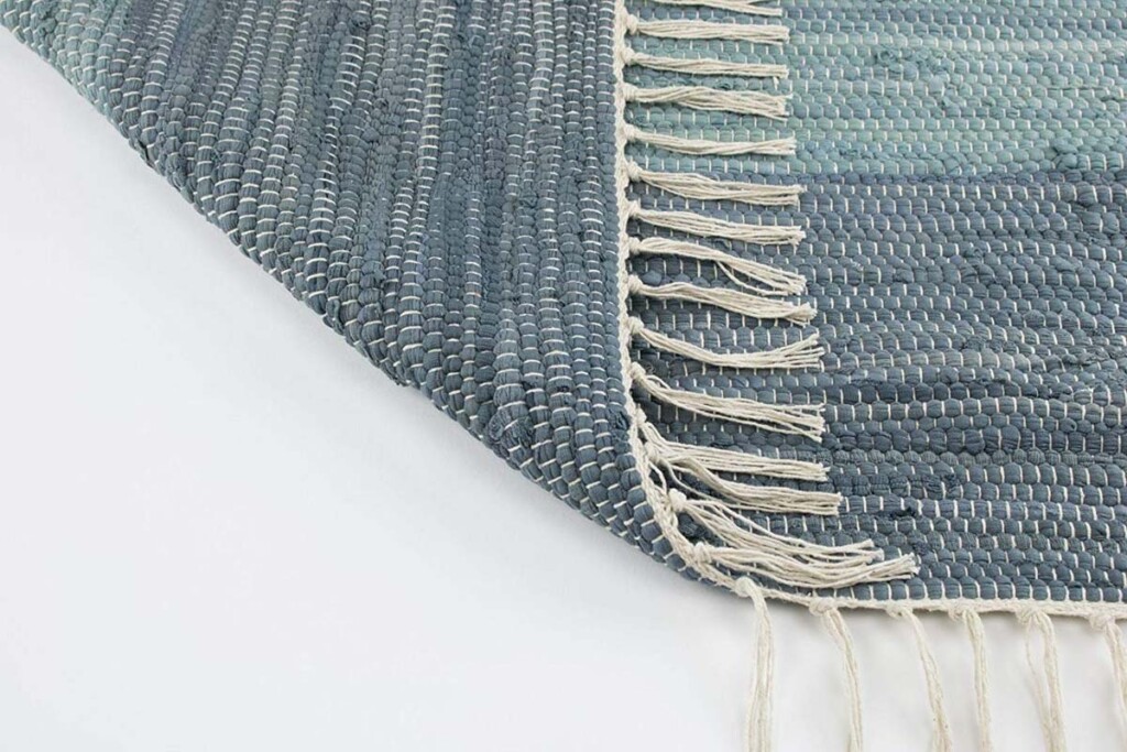 Kelim vloerkleed strepen handweef Bomull - blauw/wit | Tapeso