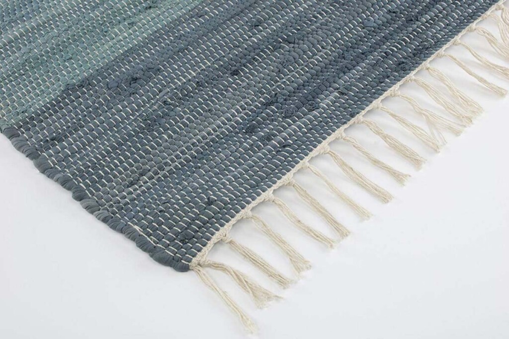 Kelim vloerkleed strepen handweef Bomull - blauw/wit | Tapeso