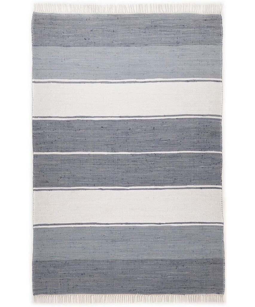 Kelim vloerkleed strepen handweef Bomull - blauw/wit | Tapeso