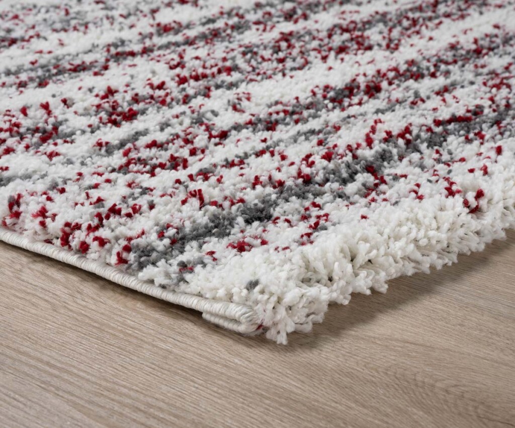 Vierkant hoogpolig vloerkleed strepen Artisan - grijs/rood | Tapeso