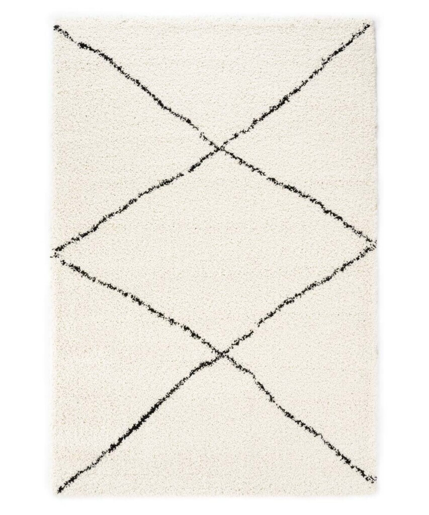 Hoogpolig vloerkleed ruit Artisan - wit/zwart | Tapeso