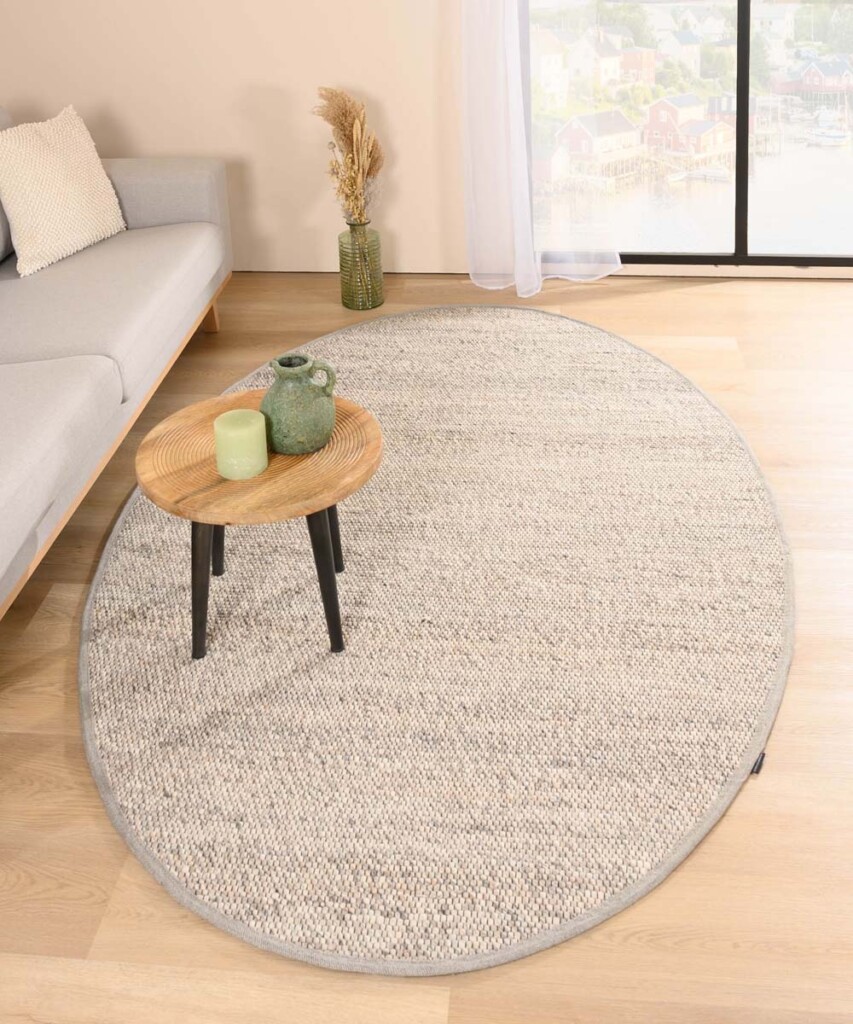 Wollen vloerkleed ovaal - Lett lichtgrijs | Tapeso