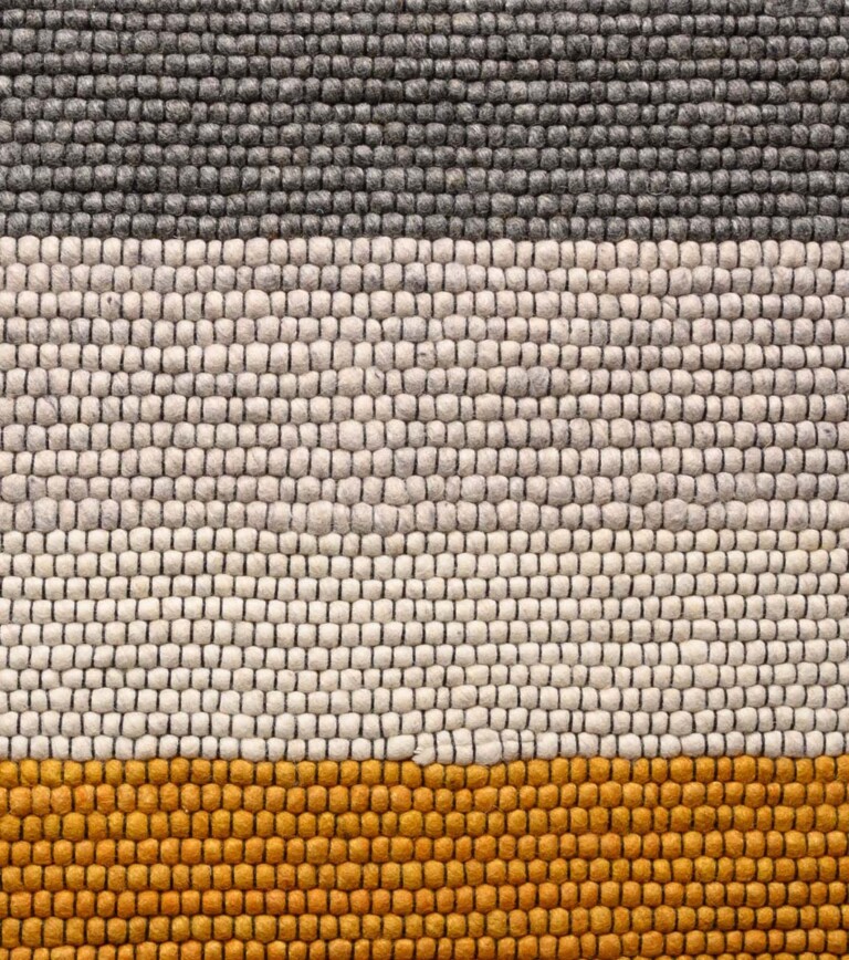 Wollen vloerkleed strepen Lett - okergeel/grijs | Tapeso