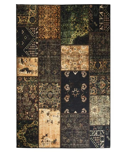 Patchwork vloerkleed - Fade No.1 olijfgroen | Tapeso