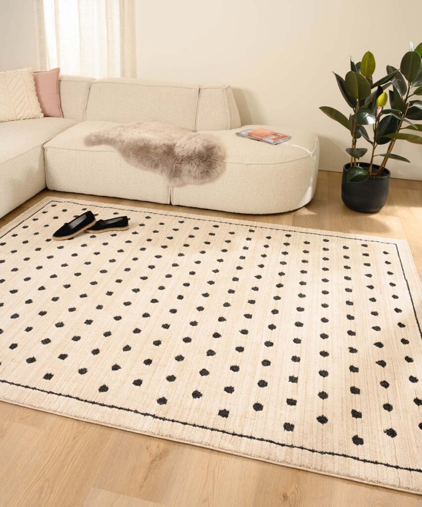 Vloerkleed stippen - Fancy Dots crème | Tapeso
