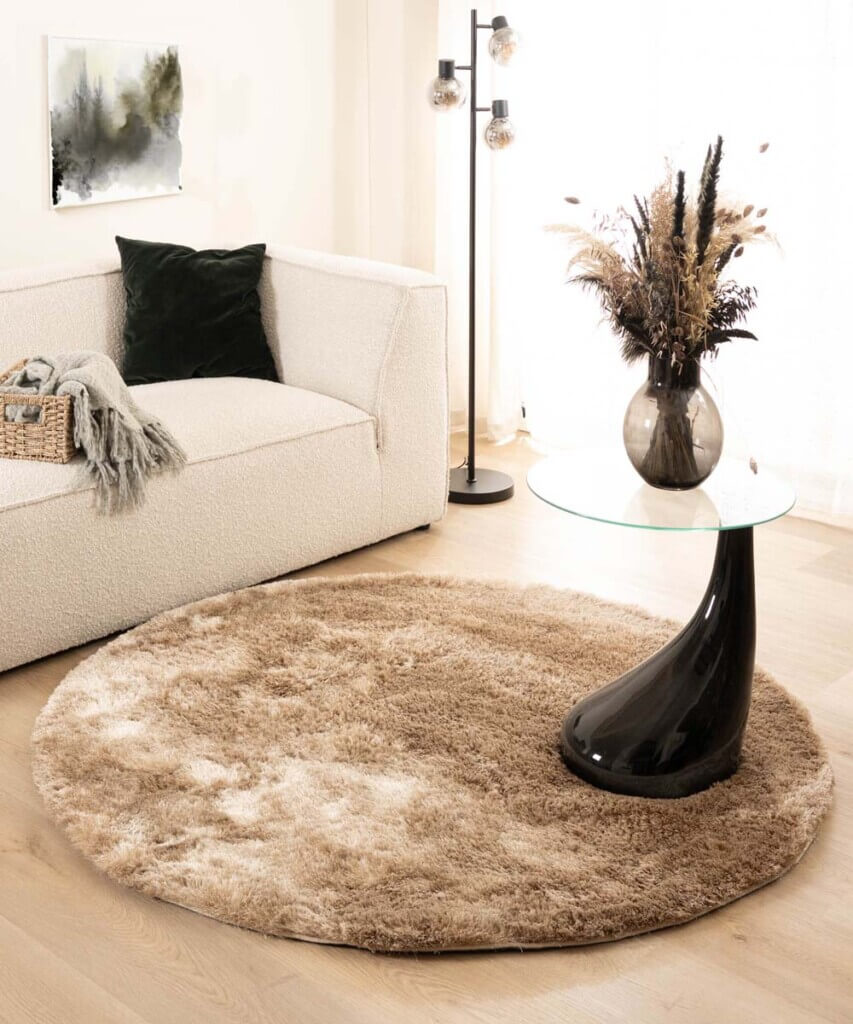 Rond shaggy vloerkleed - Spark beige | Tapeso