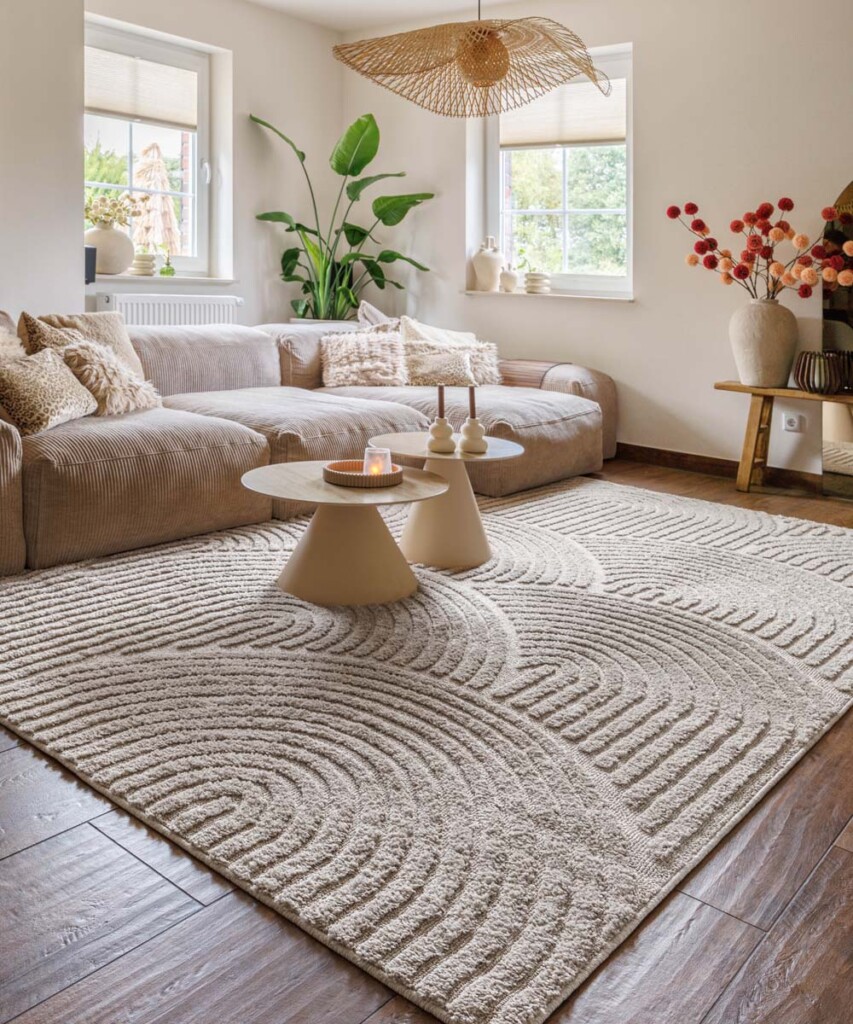 Scandinavisch vloerkleed - Arc Curve beige | Tapeso